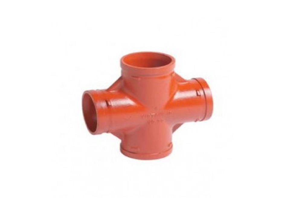 Victaulic S35 4" grooved cross fitting for mechanical piping.